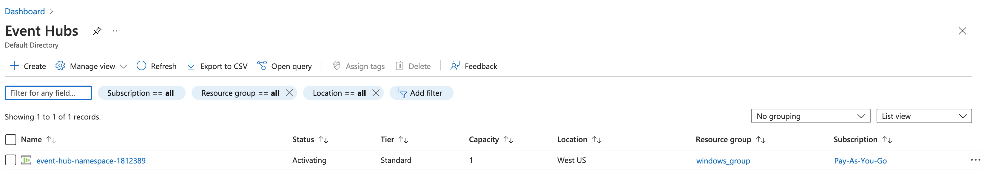 Azure EventHub Monitor – DataSet Customer Portal