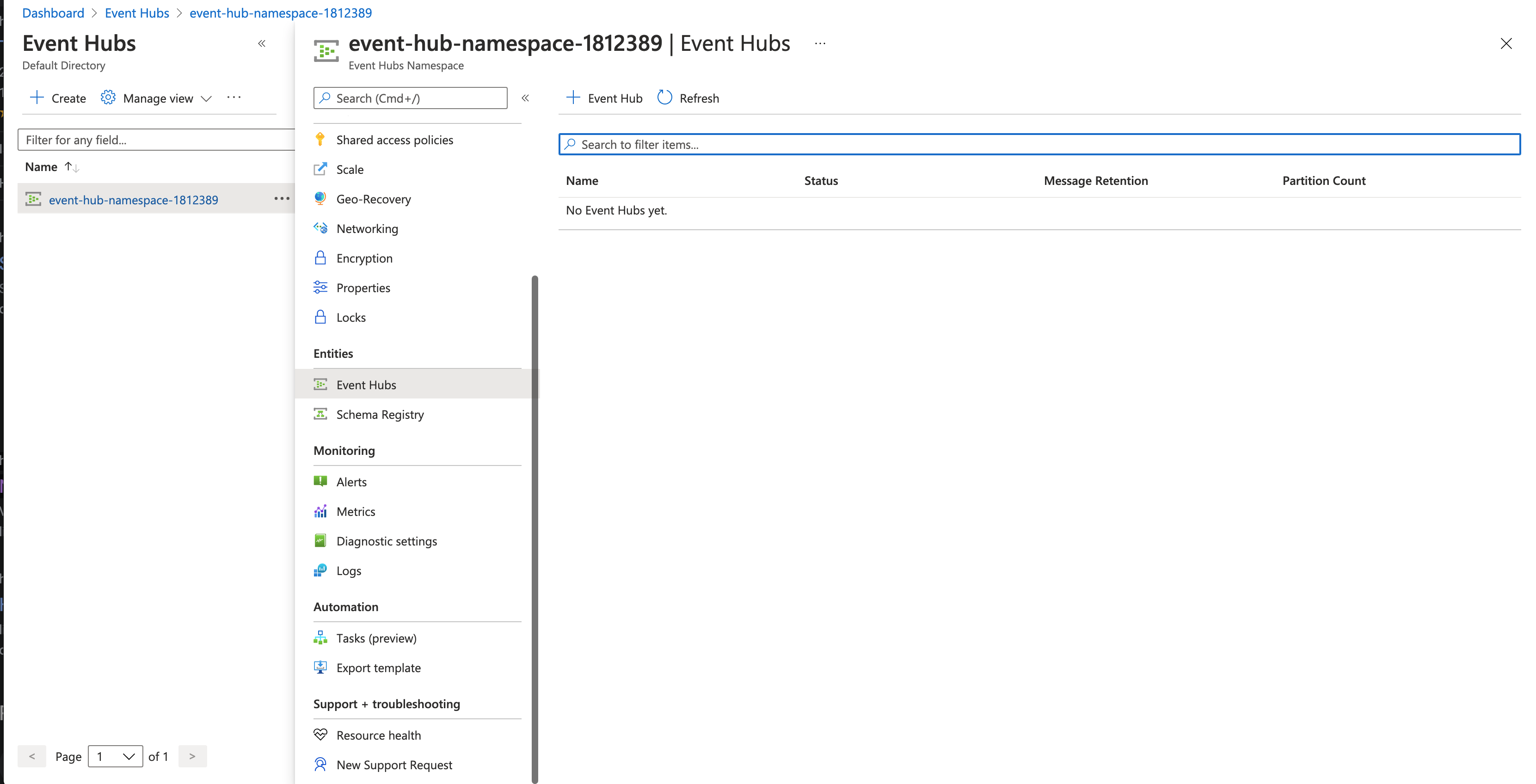 Azure EventHub Monitor – DataSet Customer Portal